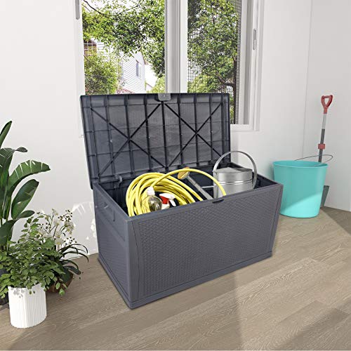 120 Gallon 460L Patio Deck Box for Storage, Outdoor Garden Plastic Storage Deck Box with Lockable, Large Wicker Storage Container for Patio Furniture Cushions, Throw Pillows, Garden Tools, Toys