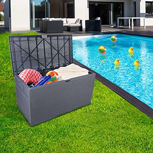 120 Gallon 460L Patio Deck Box for Storage, Outdoor Garden Plastic Storage Deck Box with Lockable, Large Wicker Storage Container for Patio Furniture Cushions, Throw Pillows, Garden Tools, Toys