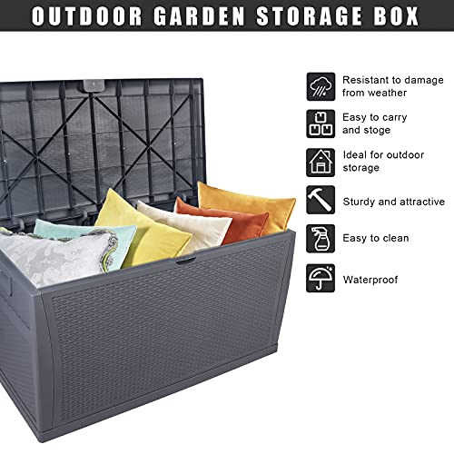 120 Gallon 460L Patio Deck Box for Storage, Outdoor Garden Plastic Storage Deck Box with Lockable, Large Wicker Storage Container for Patio Furniture Cushions, Throw Pillows, Garden Tools, Toys