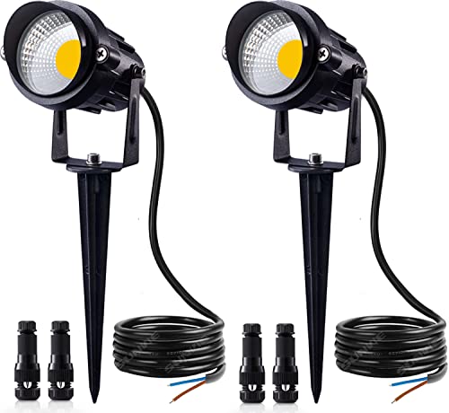 SUNVIE 12W LED Low Voltage Landscape Lights, Outdoor 12V 3000K Warm White (900LM) Waterproof Garden Pathway Lights Wall Tree Flag Spotlights with Spike Stand, 2 Pack with Connector