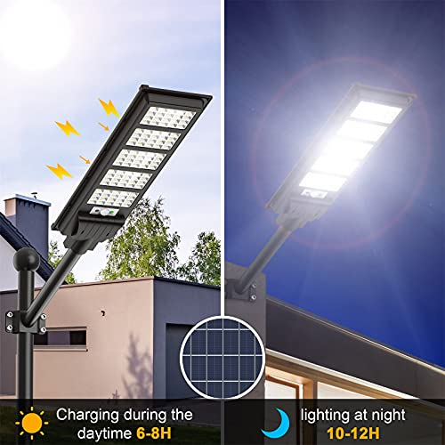 350W Solar Street Light Outdoor, 400LED Solar Flood Lights Outdoor Dusk to Dawn Motion Sensor, with Remote Control & Bracket, Security Solar Outdoor Lights IP66 Waterproof Lamp for Yard Garden Street