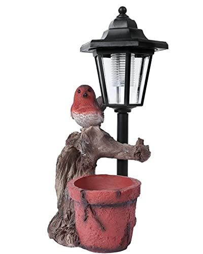 invvni Realistic Garden Statue Bird Decor with Solar Powered LED Lights Plant Pot Lawn Decor Bird Figurine Outdoor Statue for Patio, Gifts for Women, 12.2in Height