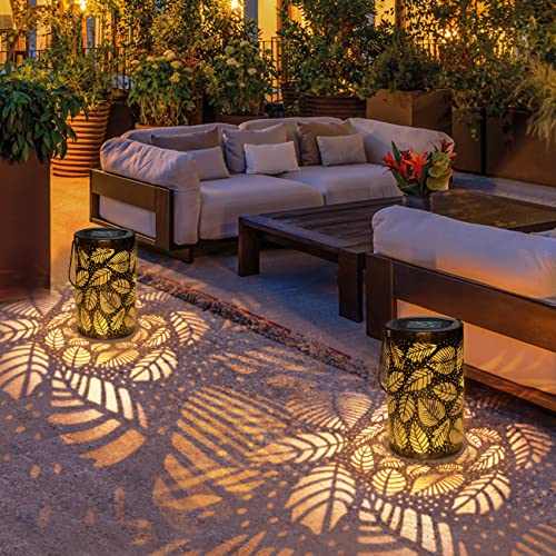 TAKE ME Solar Lantern Outdoor Waterproof Garden Hanging Lights Metal Leaf Pattern Lights for Garden Gifts Mother's Day Gift (Leaf.)