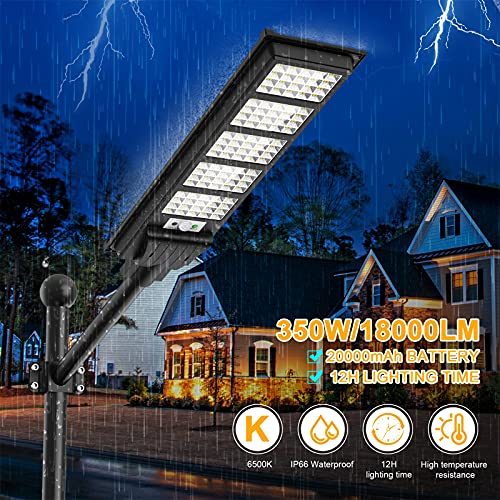 350W Solar Street Light Outdoor, 400LED Solar Flood Lights Outdoor Dusk to Dawn Motion Sensor, with Remote Control & Bracket, Security Solar Outdoor Lights IP66 Waterproof Lamp for Yard Garden Street