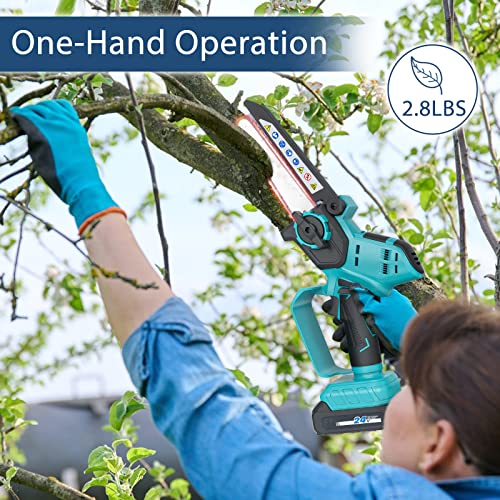 HAJACK Mini Chainsaw 6-Inch, Electric Cordless Chainsaw with 2 Batteries & 2 Chains, Power Battery Chain Saws, Portable Handheld Chainsaw for Tree Trimming & Wood Cutting, Small Rechargeable Chain Saw