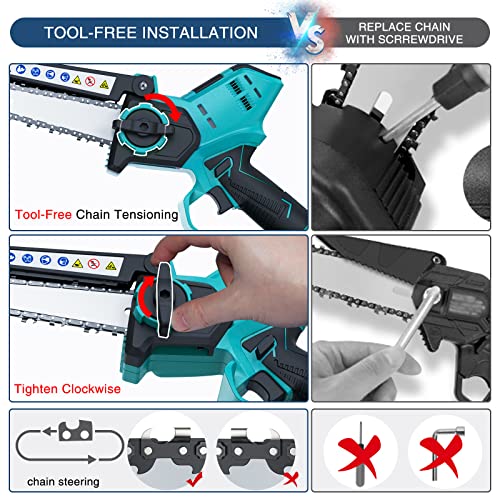 HAJACK Mini Chainsaw 6-Inch, Electric Cordless Chainsaw with 2 Batteries & 2 Chains, Power Battery Chain Saws, Portable Handheld Chainsaw for Tree Trimming & Wood Cutting, Small Rechargeable Chain Saw