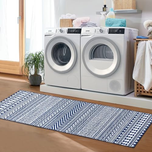 GAOMON 2' x 12' Runner Rug Extra Long Hallway Runner Rug Washable Indoor Runner Rug Non-Slip Kitchen Runner Rug Geometric Runner for Living Room Bedroom Laundry, Navy 2'x12'