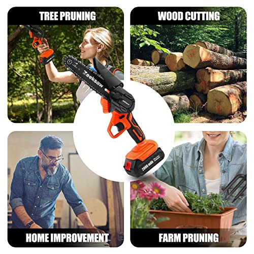 Mini Chainsaw 6 Inch Cordless, Zeeksaw Super Power Hand Chain Saw with Battery, 1 Hour Run-Time Electric Chainsaw Cordless, Small Handheld Chainsaw Battery Powered, Electric Mini Chain Saw - Tree Wood