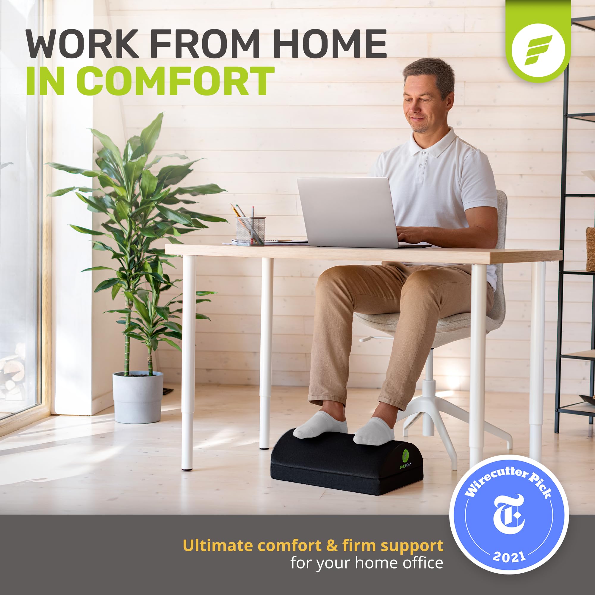 ErgoFoam Adjustable Foot Rest Under Desk for Added Height - Large Premium Velvet Soft Foam Footrest for Desk - Most Comfortable Desk Foot Rest in The World for Back, Lumbar, Knee Pain (Black)