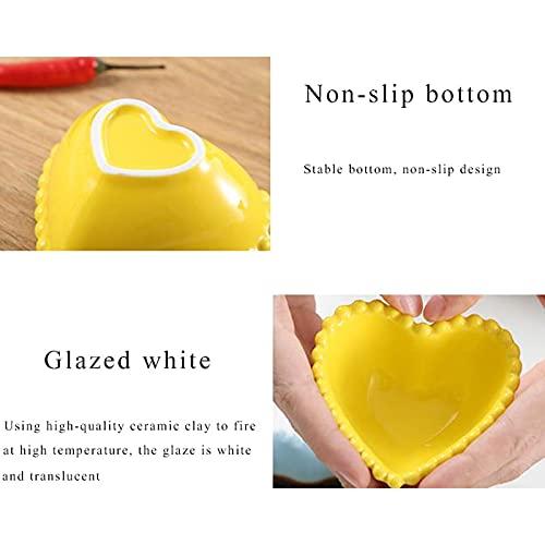 WAOCEO Appetizer Bowls Ceramic Heart Shape Sauce Dish Sushi Kitchen Dipping Bowl Appetizer Plates Porcelain Serving Dish Seasoning Dishes Set of 4 (3.15inch) Salad Bowls