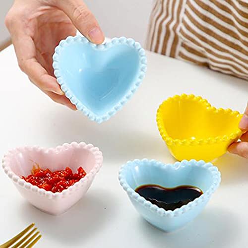 WAOCEO Appetizer Bowls Ceramic Heart Shape Sauce Dish Sushi Kitchen Dipping Bowl Appetizer Plates Porcelain Serving Dish Seasoning Dishes Set of 4 (3.15inch) Salad Bowls