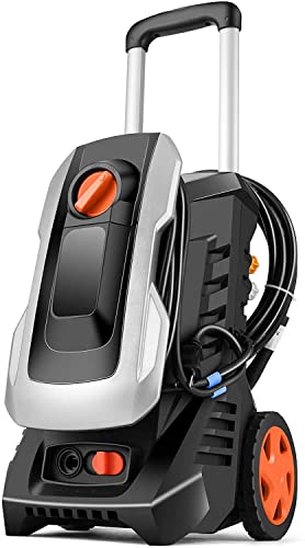 mrliance Electric Pressure Washer 1600W 1.9GPM High Pressure Power Washer Car Washer with Hose Reel, 4 Adjustable Nozzles, Soap Bottle (Sliver)