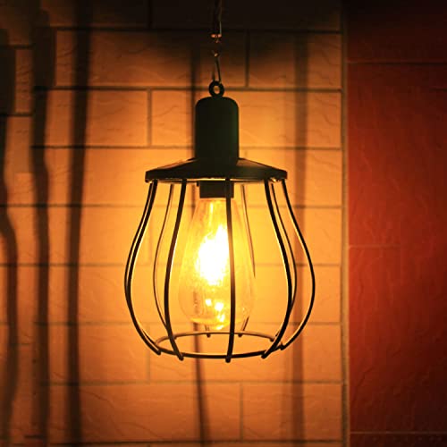 Hanging Solar Lights Outdoor - Hemp Rope Solar Powered Lantern Waterproof Retro Lanterns Lamps with Warm Light Edison Bulb for Patio,Yard,Garden and Pathway Decoration(Semicircle), Warm White