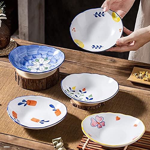 WAOCEO Appetizer Bowls 6 inch Ceramic Dessert Dishes Sauce Dish Soy Sauce Dipping Plates Snack Appetizer Side Dishes Serving Dish Japanese Style Dinnerware Set Salad Bowls (Color : D)