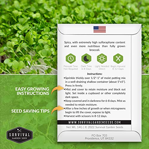 Survival Garden Seeds Broccoli Microgreens for Sprouting & Growing - 3 Seed Packs to Sprout Green Leafy Micro Vegetables - Grow Your Own Mini Windowsill Garden Indoors - Non-GMO Heirloom Variety