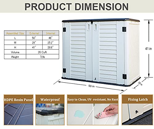 HOMSPARK Storage Shed Horizontal Outdoor Storage Box Weather Resistance, Multi-Purpose Shed Lockable with Floor - Durable Storage for Yard Toys, Garden Tools, Patio Accessories, Cream White