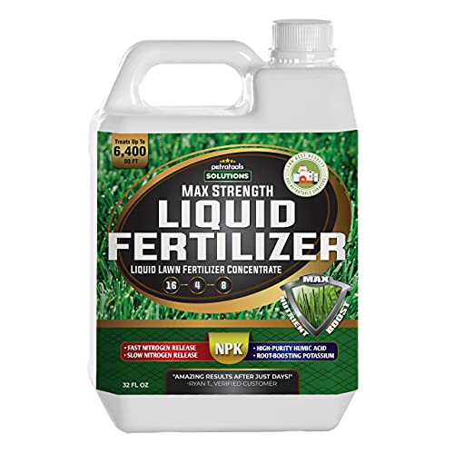 PetraTools Liquid Dethatcher (32oz) and Liquid 16-4-8 Lawn Fertilizer (32 oz)