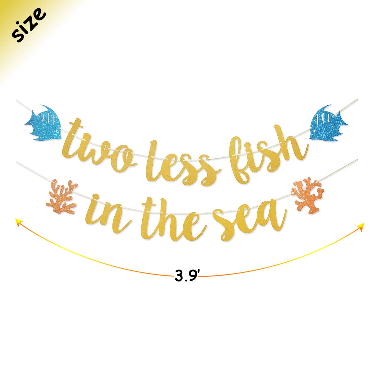 Two Less Fish in the Sea Gold Glitter Banner for Nautical Sea Theme Engagement Party Beach Wedding Anchor Cruise Banner Decorations