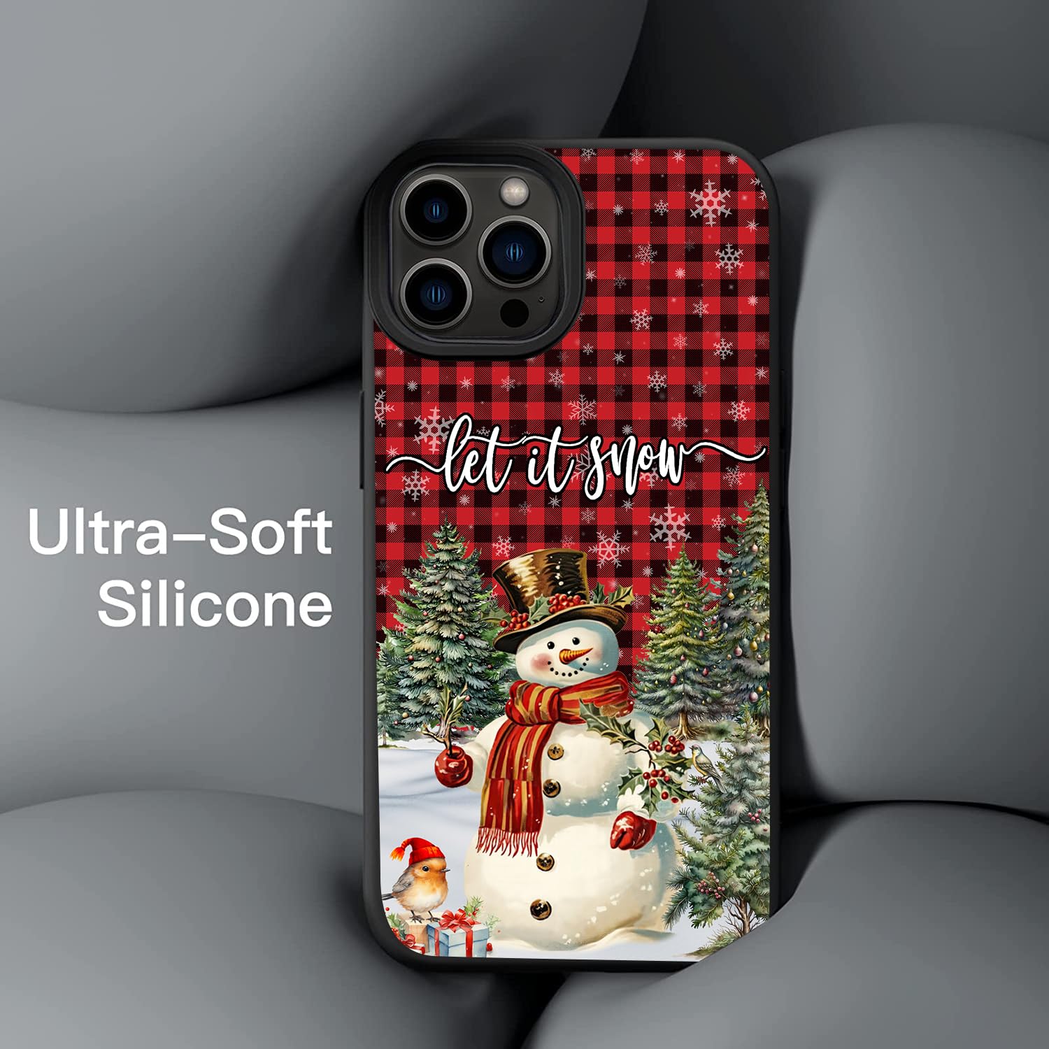 Christmas Red Plaid Snowman Cardinal Let It Snow Xmas Phone Case Compatible with iPhone 15 14 13 12 11 Pro Max|Samsung Galaxy S23 S22 S21 S20 FE|A14 A54 A53 A03S A13|Note 20 10|Z Flip 3/4