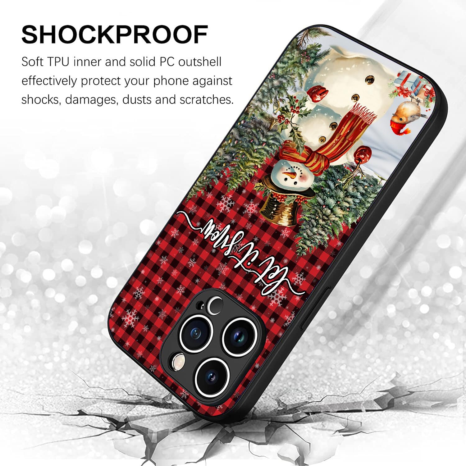 Christmas Red Plaid Snowman Cardinal Let It Snow Xmas Phone Case Compatible with iPhone 15 14 13 12 11 Pro Max|Samsung Galaxy S23 S22 S21 S20 FE|A14 A54 A53 A03S A13|Note 20 10|Z Flip 3/4