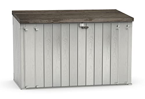 Toomax Stora Way All-Weather Outdoor XL Horizontal 7' x 3.5' Storage Shed Cabinet for Trash Can, Garden Tools, & Yard Equipment, Taupe Gray/Brown