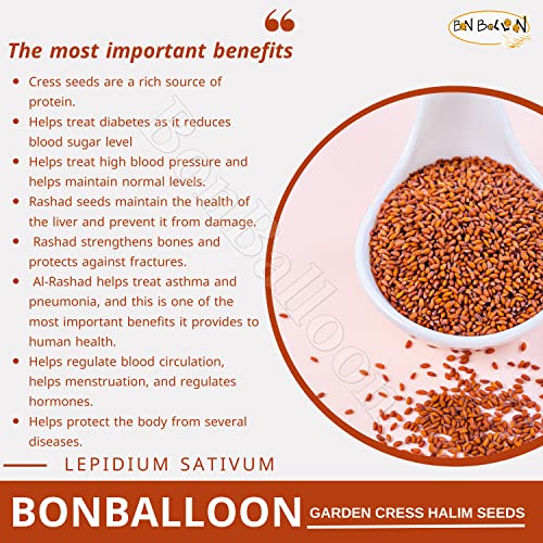 bonballoon (14 oz / 400 gm) Organic Herbal Garden Cress Seed Seeds Lepidium Sativum Halim Chandrashoor Chandrasur Cresson De Fontaine For Agriculture & Health حب الرشاد