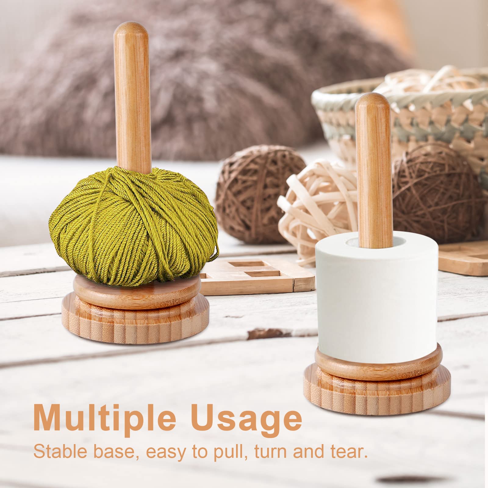 FantasyDay Wood Yarn Holder,Thread Holder,Knitting Embroidery Accessory Gift, Craft & Sewing Supplies - with 8 Crochet Hooks,9 * 9 * 18cm