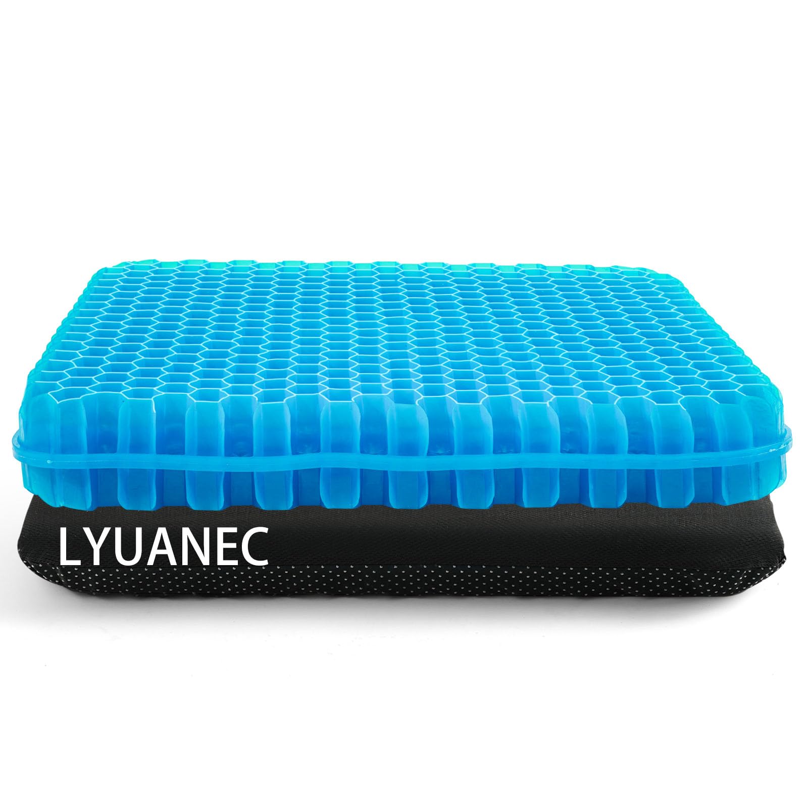 Gel Seat Cushion 2.4 Inch Thick, Double Thicken Layer, Relief Tailbone Pressure, Breathable Honeycomb Design Gel Cushion with Washable Non-Slip Cover for Office Chair, Car Seat, Wheelchair (Blue)