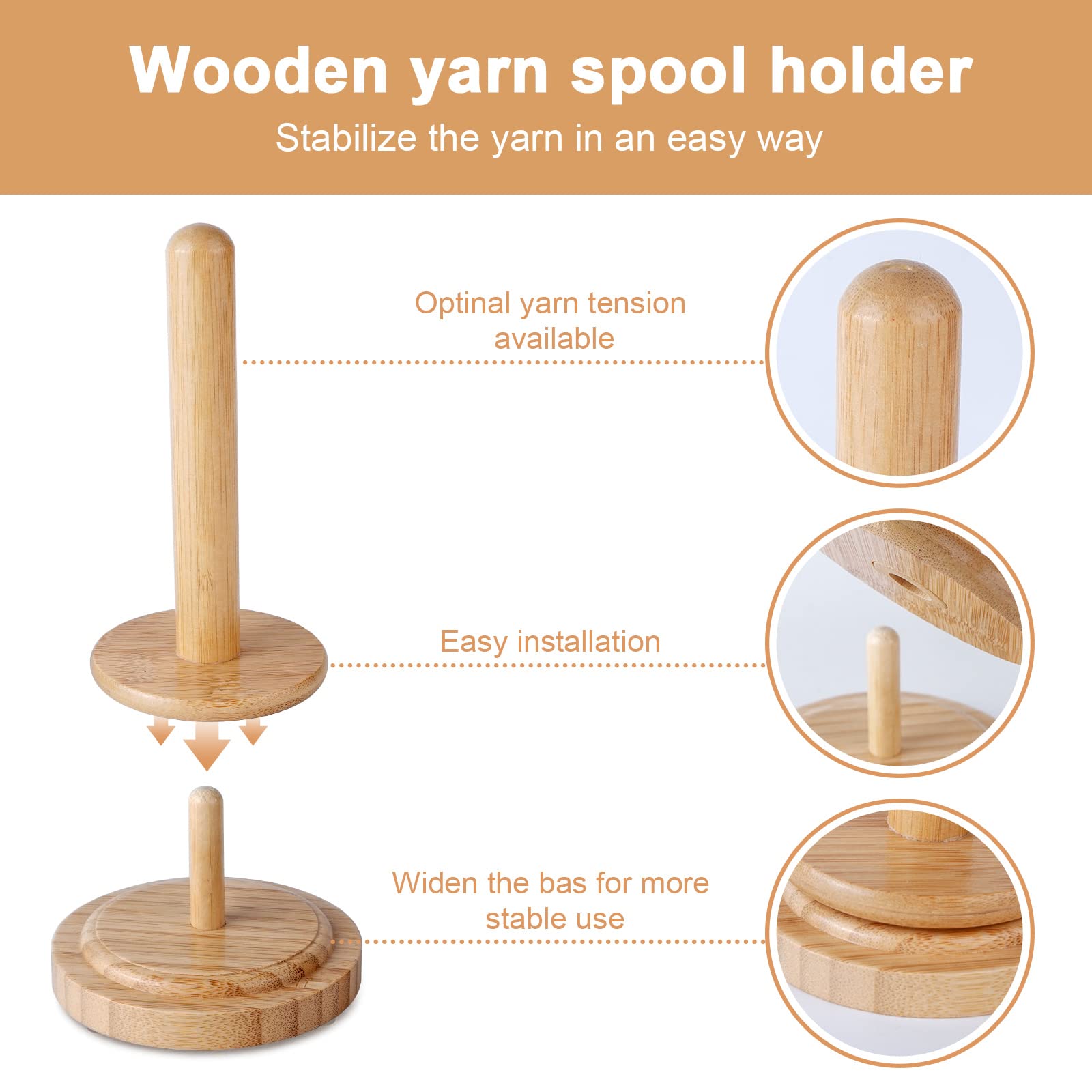 FantasyDay Wood Yarn Holder,Thread Holder,Knitting Embroidery Accessory Gift, Craft & Sewing Supplies - with 8 Crochet Hooks,9 * 9 * 18cm
