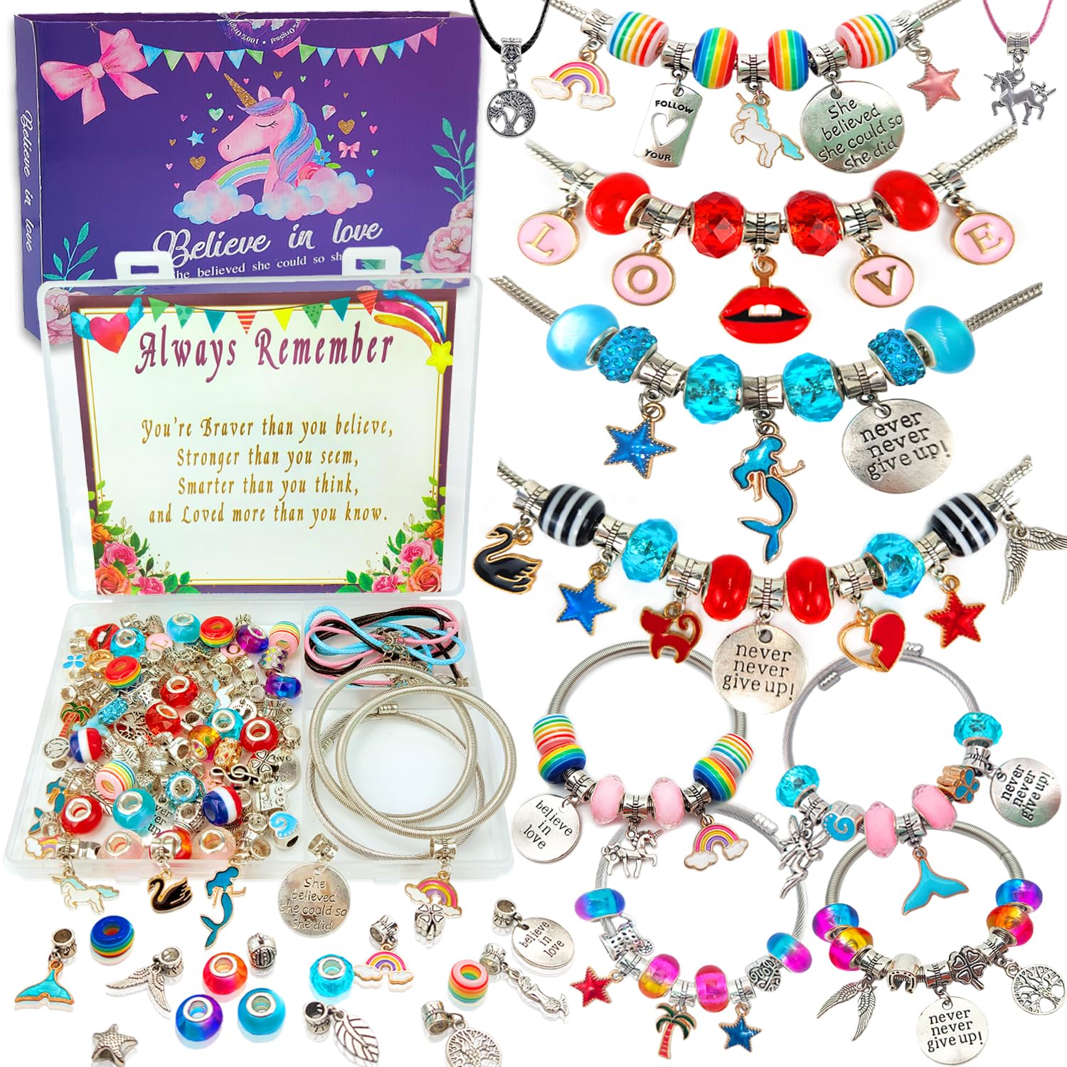 Klmars Charm Bracelet Making Kit,Jewelry Making Supplies Beads,Unicorn/Mermaid Crafts Gifts Set for Girls Teens Age 8-12
