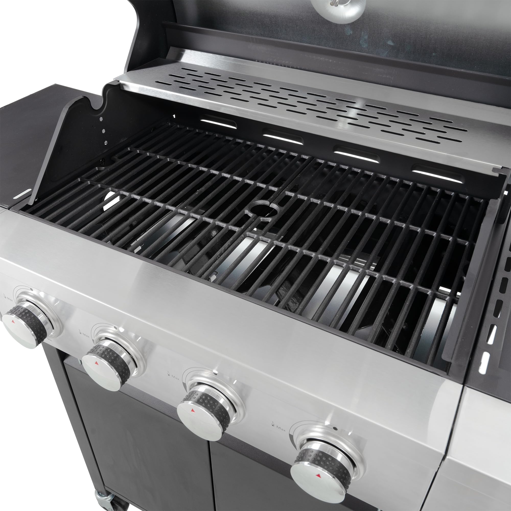 4-Burners Propane Gas BBQ Grill With Side Burner and Thermometer,Stainless Steel BBQ Grill,1,33950 BTU Output,Suitable For Outdoor Cooking Kitchen And Patio Backyard Barbecue (Silver)