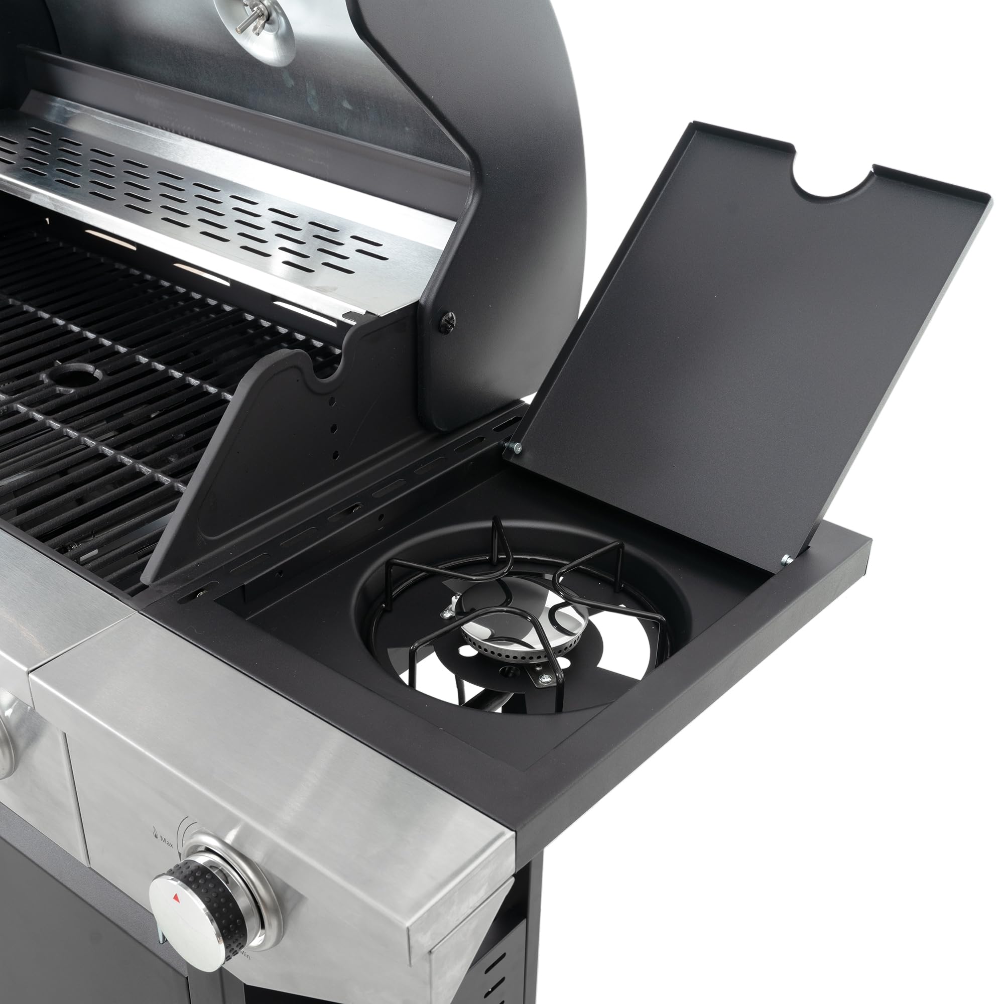 4-Burners Propane Gas BBQ Grill With Side Burner and Thermometer,Stainless Steel BBQ Grill,1,33950 BTU Output,Suitable For Outdoor Cooking Kitchen And Patio Backyard Barbecue (Silver)