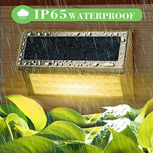 DBF 30 LED Solar Step Lights Outdoor【10 Pack,Warm White】 Stainless Steel Solar Fence Post Lights IP65 Waterproof Solar Powered Deck Stair Lighting Auto On/Off Solar Lights for Fence Yard Patio Garden