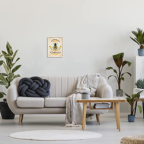 Stupell Industries Honey Bees Sunflowers Please Spring Garden Floral Phrase, Designed by Louise Allen White Framed Wall Art, Beige