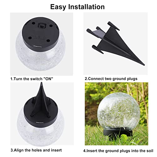 Garden Solar Lights, Cracked Glass Round Ball Light Outdoor Christmas Decoration, Waterproof Decorative Warm White Globe Light for Landscape Walkway Backyard Patio Yard Lawn Pathway Garden Decoration