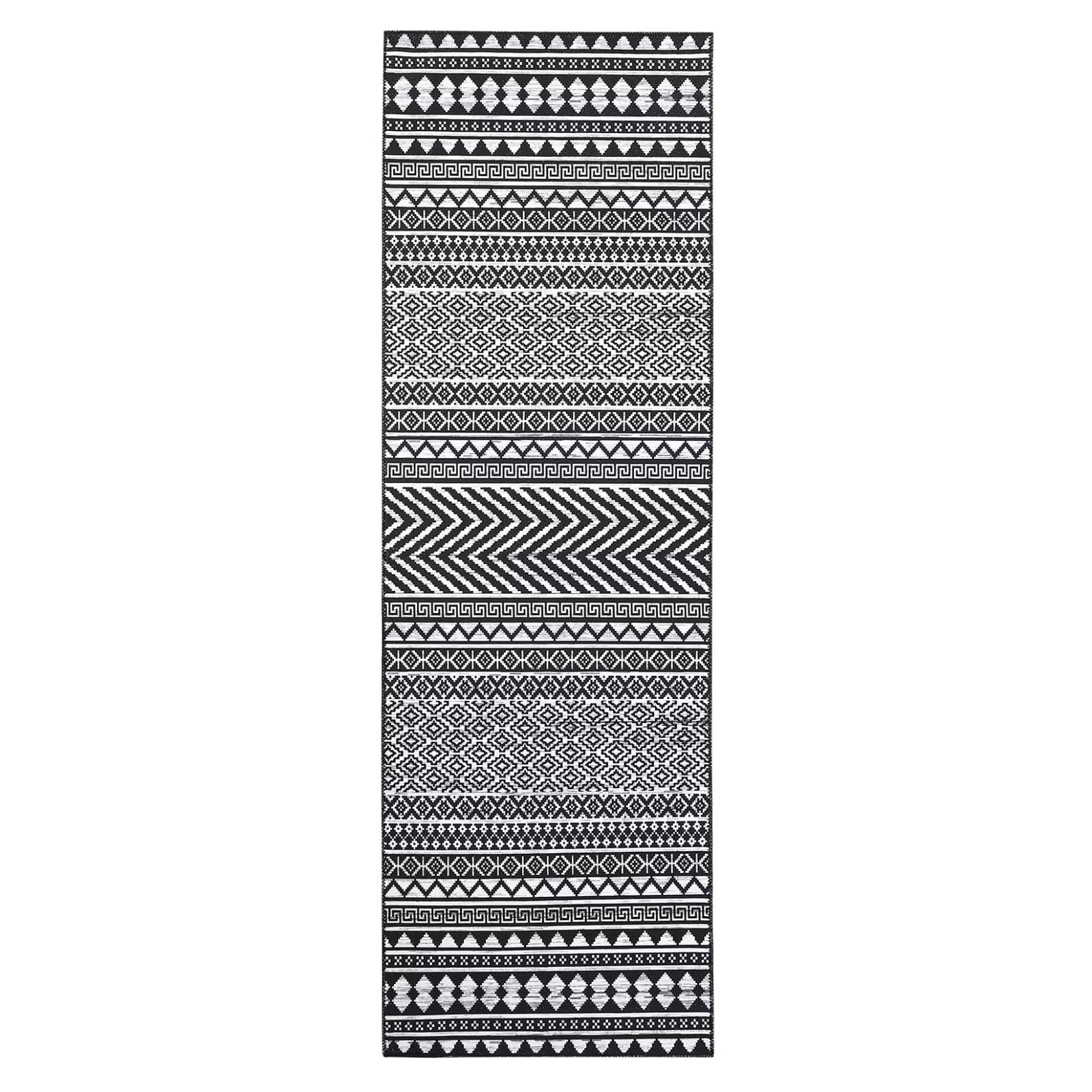 Zacoo Rug 2x12 Runner Rug Black Hallway Runner Machine Washable Throw Carpet Foldable Thin Rug Non Slip Floorcover Mat for Bathroom Laundry Bedroom Living Room, Home Decor Rug, Black