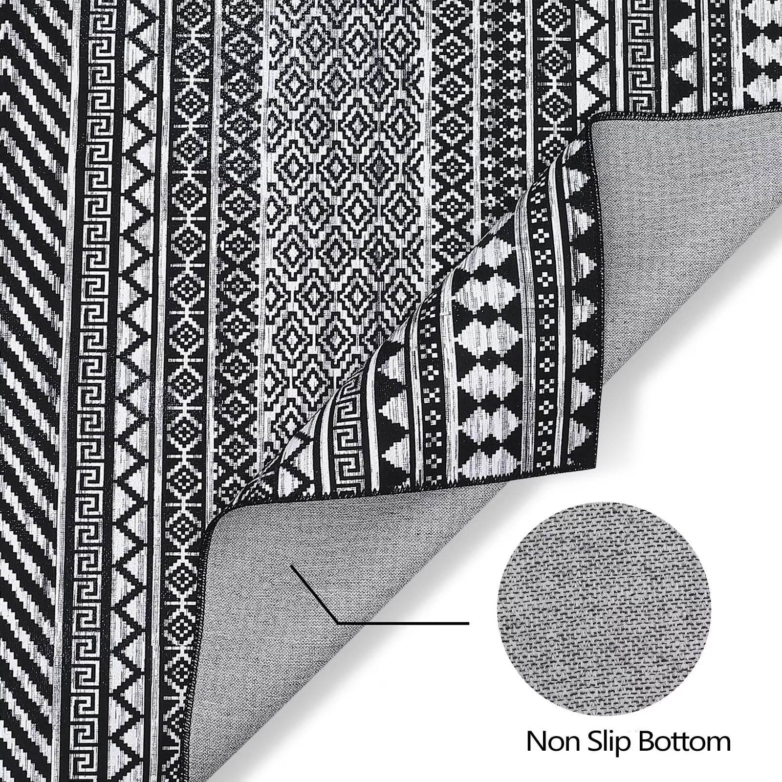 Zacoo Rug 2x12 Runner Rug Black Hallway Runner Machine Washable Throw Carpet Foldable Thin Rug Non Slip Floorcover Mat for Bathroom Laundry Bedroom Living Room, Home Decor Rug, Black