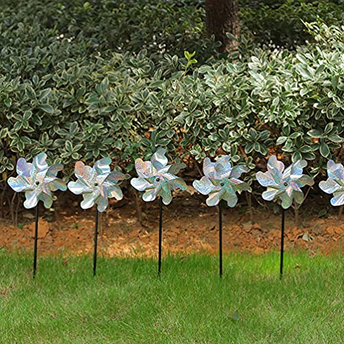 Happyyami 4pcs Reflective Pinwheels Birds Deterrent Bird Devices Bird Windmill High Reflection Pinwheels Bird to Keep Bird, Pigeons, Seagulls Away Garden, House