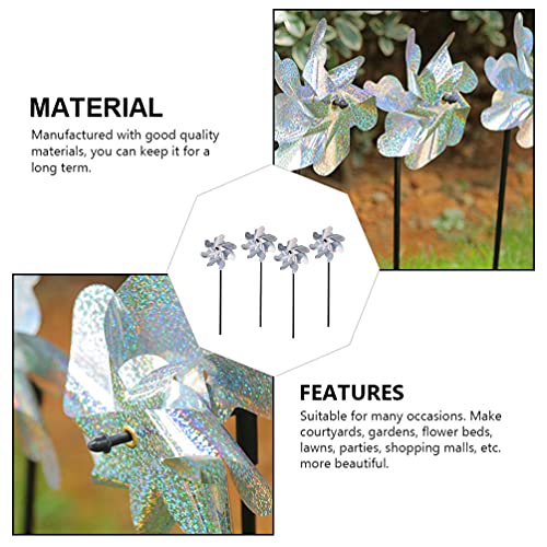 Happyyami 4pcs Reflective Pinwheels Birds Deterrent Bird Devices Bird Windmill High Reflection Pinwheels Bird to Keep Bird, Pigeons, Seagulls Away Garden, House