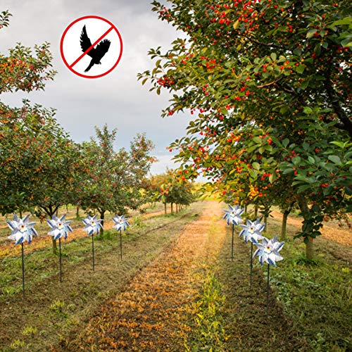 Happyyami 2 Sets Reflective Pinwheels Birds Deterrent Bird Repellent Devices with Bird Repellent Pinwheels Effective Reflection Silver Spinner for Yard Patio Garden Farm (Silver)