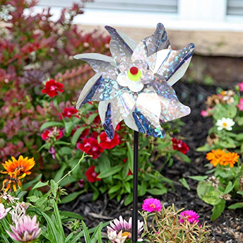 Happyyami 2 Sets Reflective Pinwheels Birds Deterrent Bird Repellent Devices with Bird Repellent Pinwheels Effective Reflection Silver Spinner for Yard Patio Garden Farm (Silver)