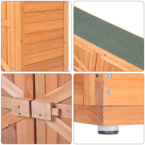 Outdoor Storage Cabinet with Double Doors, Fir Wood Garden Shed, Outside Tool Shed, Vertical Storage Organizer Cabinet with Double Lockable Doors for Outside, Garden and Yard,Natural