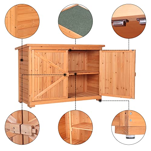 Outdoor Storage Cabinet with Double Doors, Fir Wood Garden Shed, Outside Tool Shed, Vertical Storage Organizer Cabinet with Double Lockable Doors for Outside, Garden and Yard,Natural
