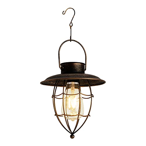 WHYWE Solar Lantern Outdoor, Hanging Wireless Waterproof Solar Lights, Solar Vintage Lamp with LED Lights for Garden Patio Porch Fence Decor (1 Pack)
