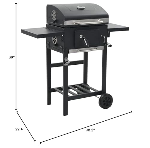 VRAXO Charcoal-Fueled BBQ Grill with Bottom Shelf Black,Outdoor Grills-37.84lbs