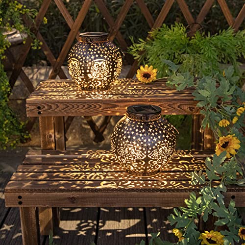 Solar Lanterns Outdoor Waterproof Garden Decorative Lights Owl Hanging Solar Lanterns for Patio, Table, Pathway, Balcony, Lawn, Yard Decor 2 Pack