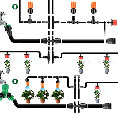 ZADEFERI Drip Irrigation Kit,164FT 197 Pack Garden Irrigation System 1/4'' 1/2'' Blank Distribution Tubing Watering Drip Kit Automatic Irrigation Equipment for Garden Greenhouse,Flower Bed,Patio,Lawn