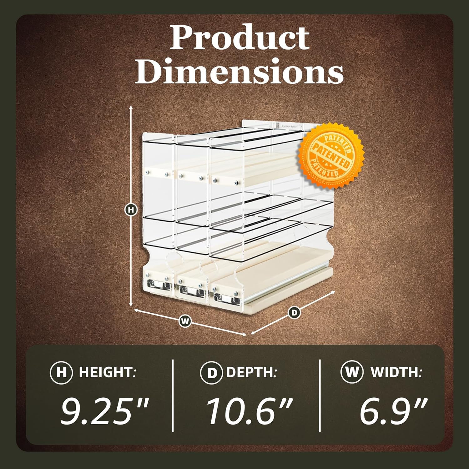 Vertical Spice Cabinet Mounted Spice Rack Drawer - Pull Out Cabinet Organizer - Cupboard Organizers & Storage - Pantry Shelf -45 Half Sized Jars, 3 Drawers, 2 Tiers (6.9" W x 9.25" H x 10.6" D, Cream)