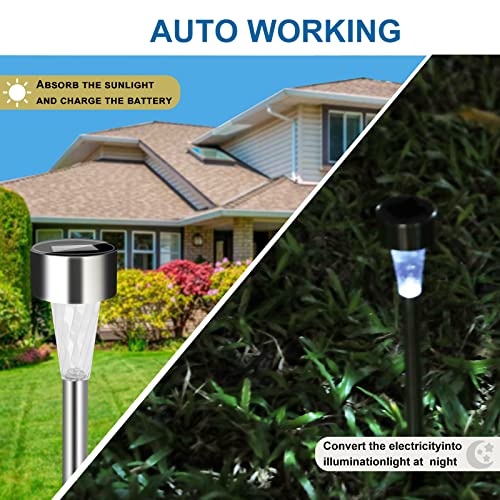 PARTPHONER Solar Outdoor Lights Pathway 12 Pack, Bright Solar Garden Lights Waterproof Stainless Steel Landscape LED Path Lights for Walkway Yard Patio Lawn, Cold White 5000K