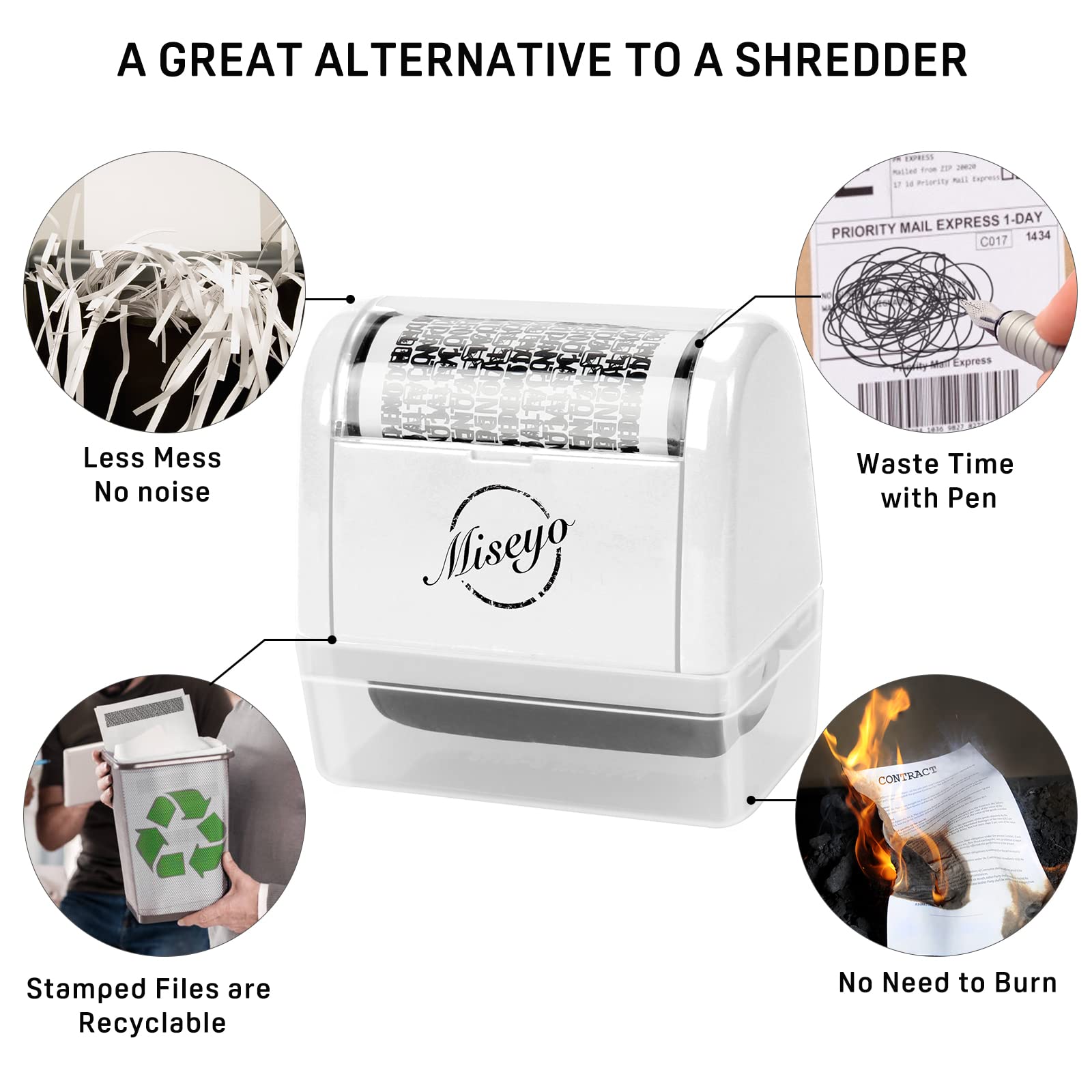Miseyo Wide Identity Theft Protection Roller Stamp Set - White(3 Refill Ink Included) with Privacy Protection Sticker for Postage Shipping Label 20 Pcs